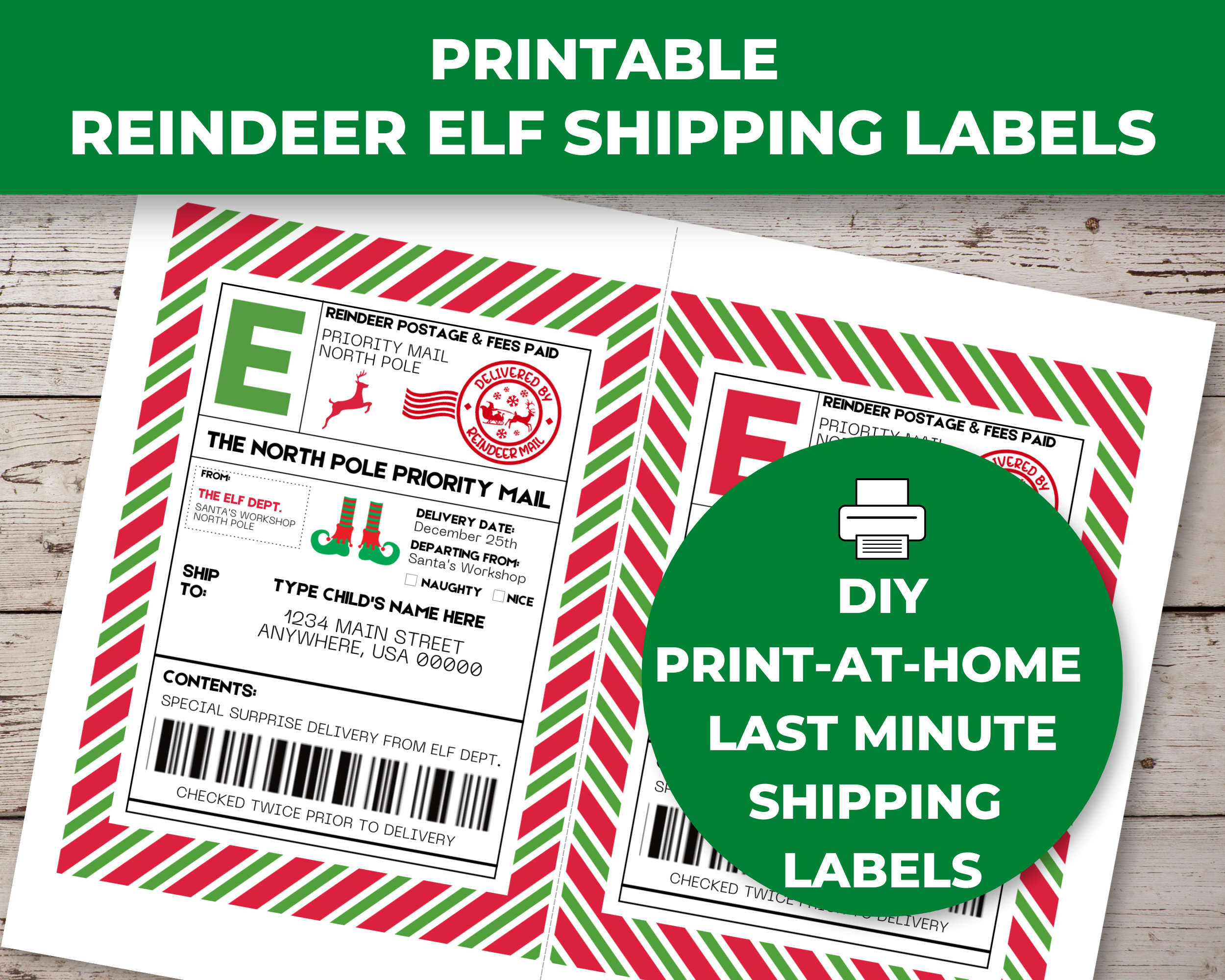 Editable Elf Mail Shipping Label, North Pole Shipping Label, Reindeer ...