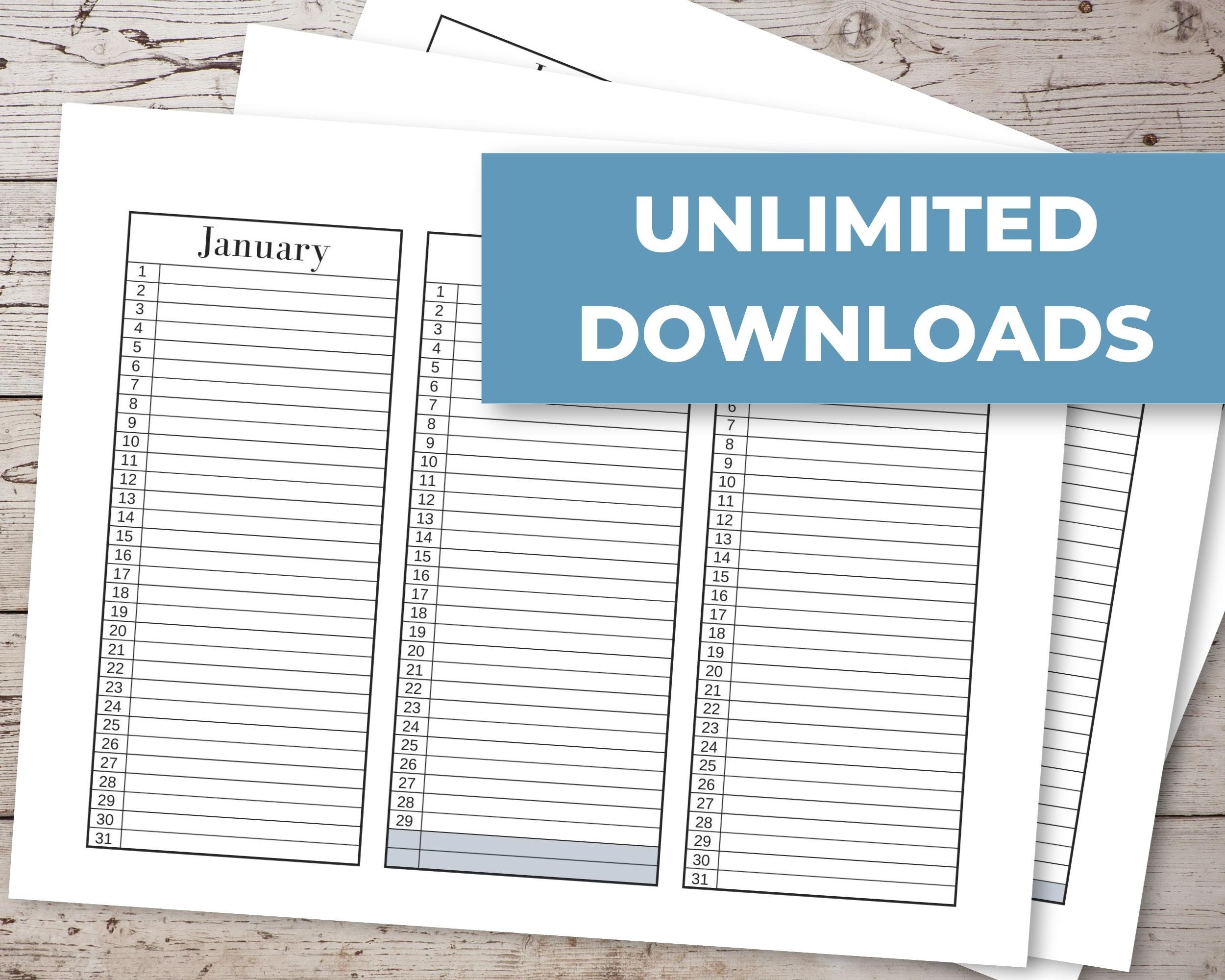 Printable Perpetual Calendar, Undated Calendar Printable, Year at A ...