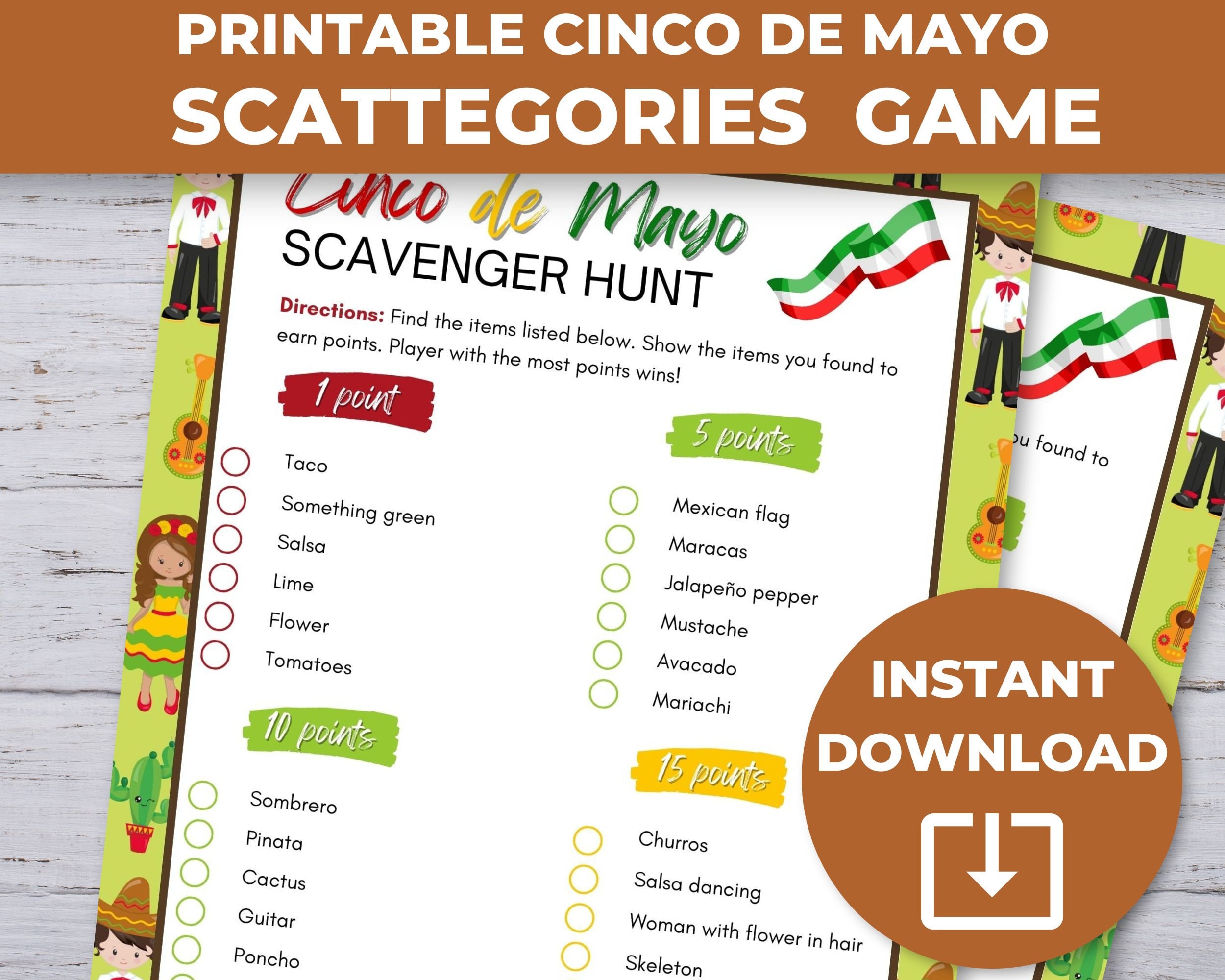 Cinco De Mayo Scavenger Hunt, Fiesta Party Games, Cinco De Mayo ...