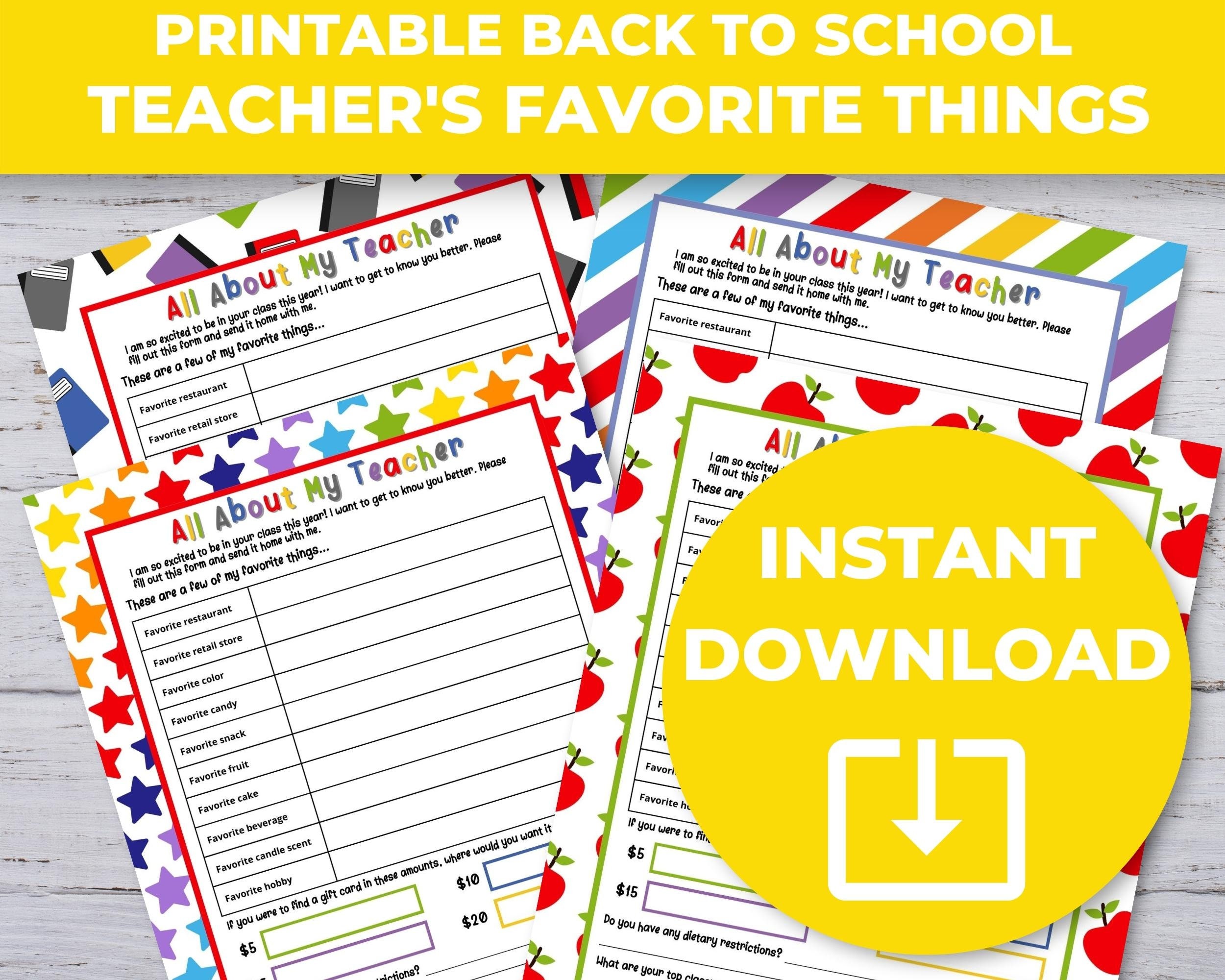 Teachers Favorite Things Survey Teacher Gift Questionnaire - Etsy