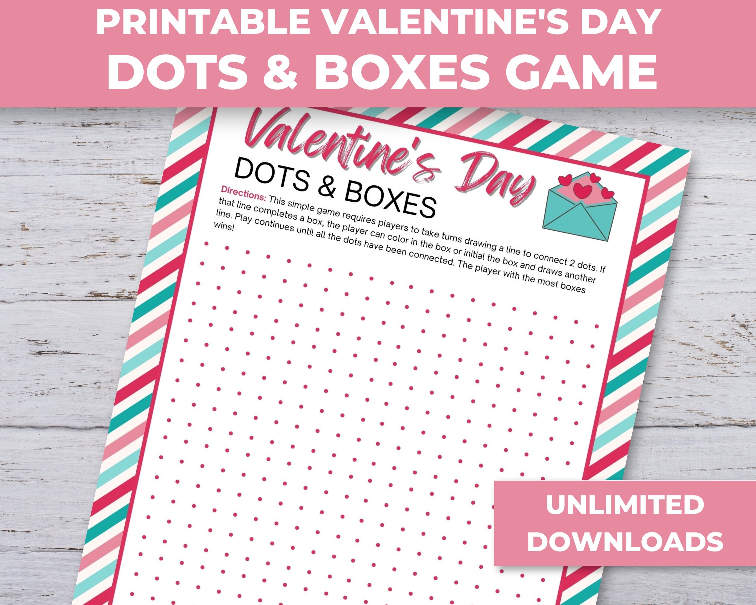 Valentine Dots and Boxes, Printable Valentines Day Game for Kids ...