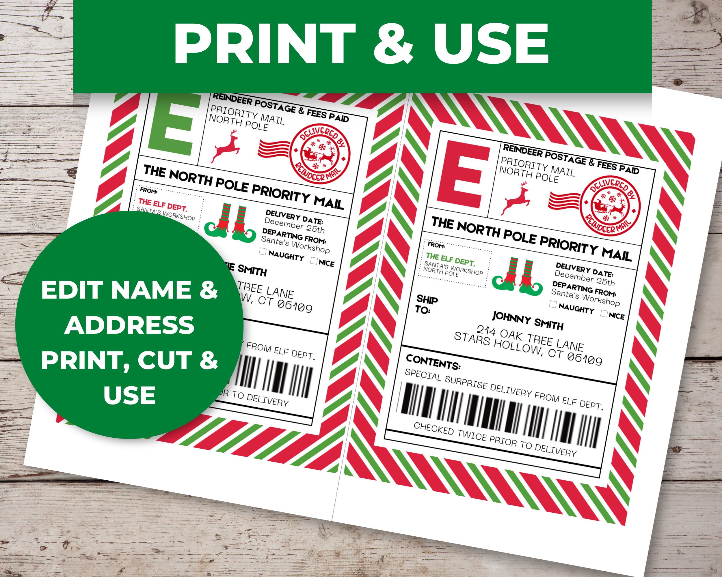 Editable Elf Mail Shipping Label, North Pole Shipping Label, Reindeer ...