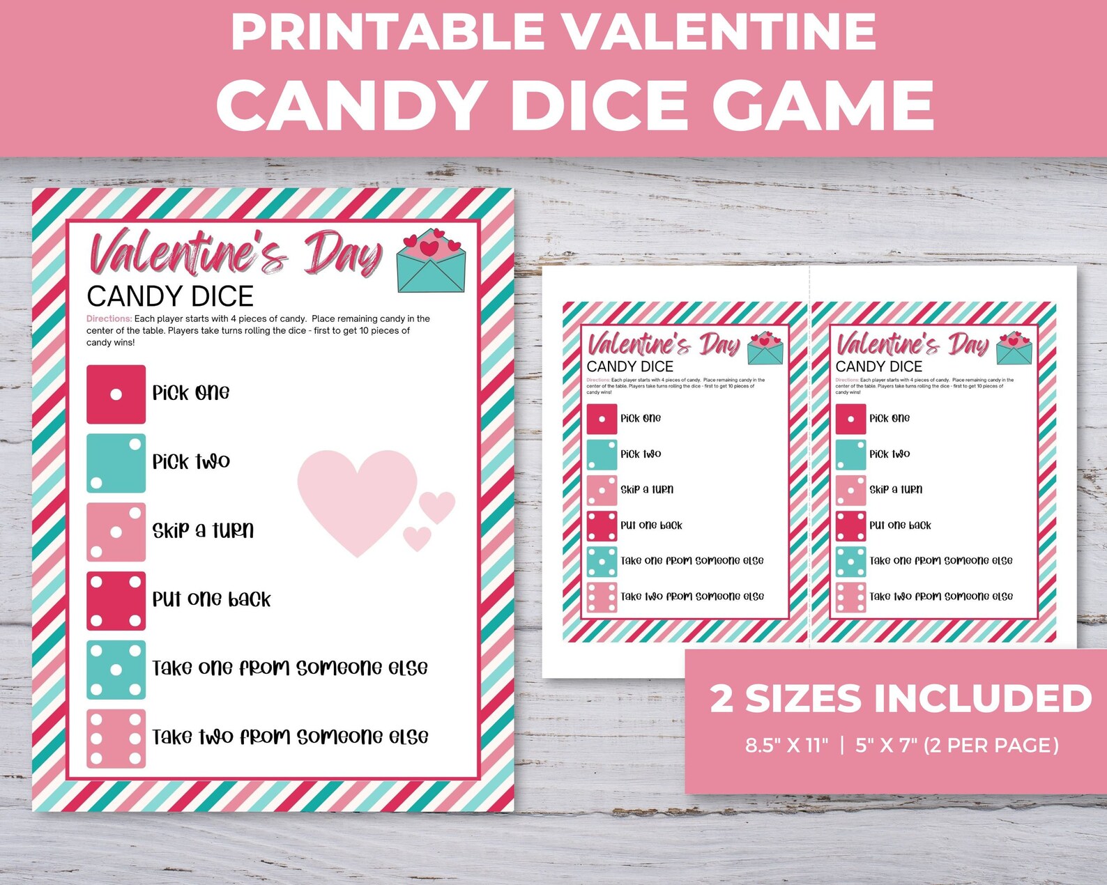 Printable Valentine Candy Dice Game, Valentine Activities for Kids and ...