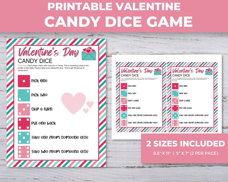 Printable Valentine Candy Dice Game, Valentine Activities for Kids and ...
