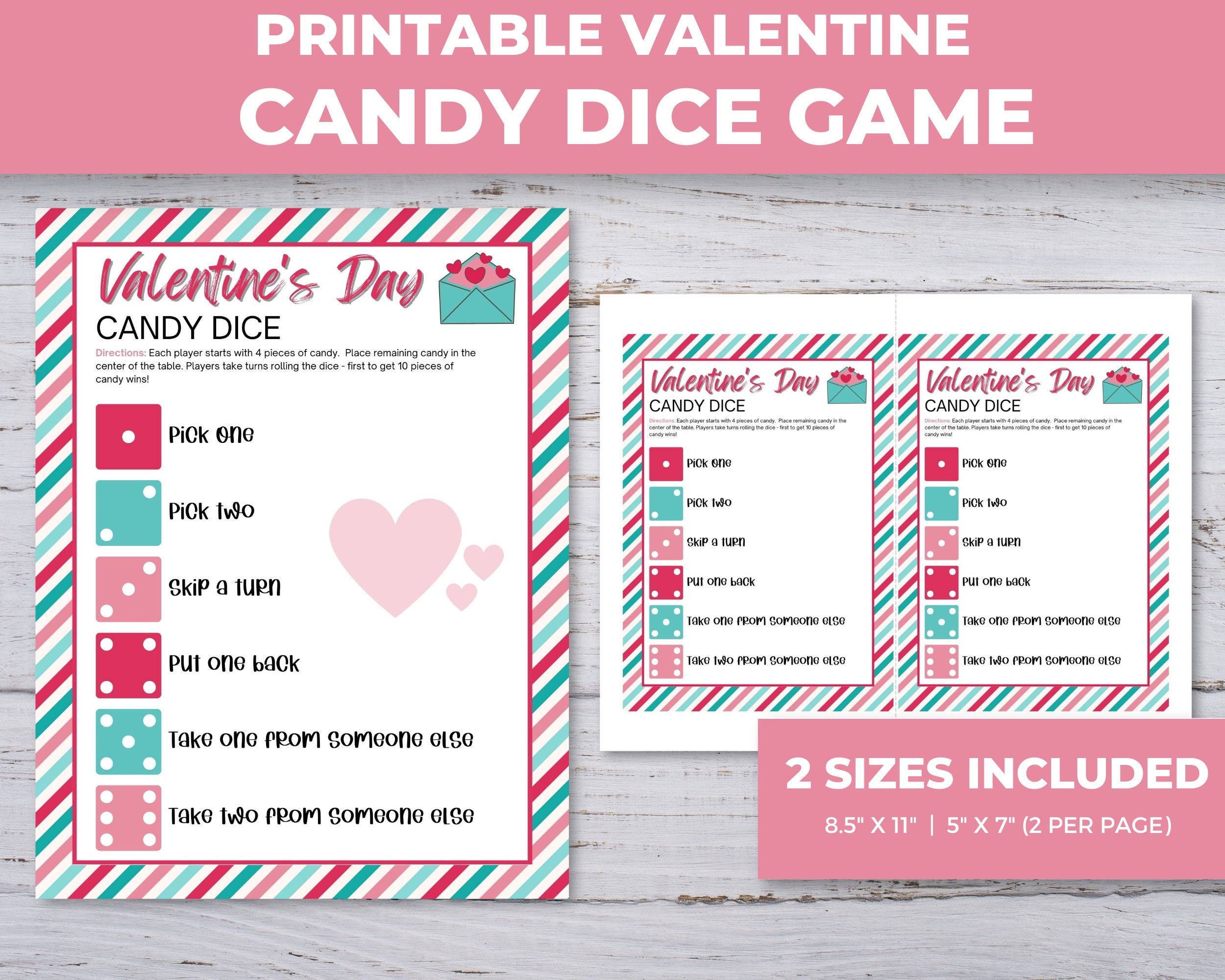 Printable Valentine Candy Dice Game, Valentine Activities for Kids and ...