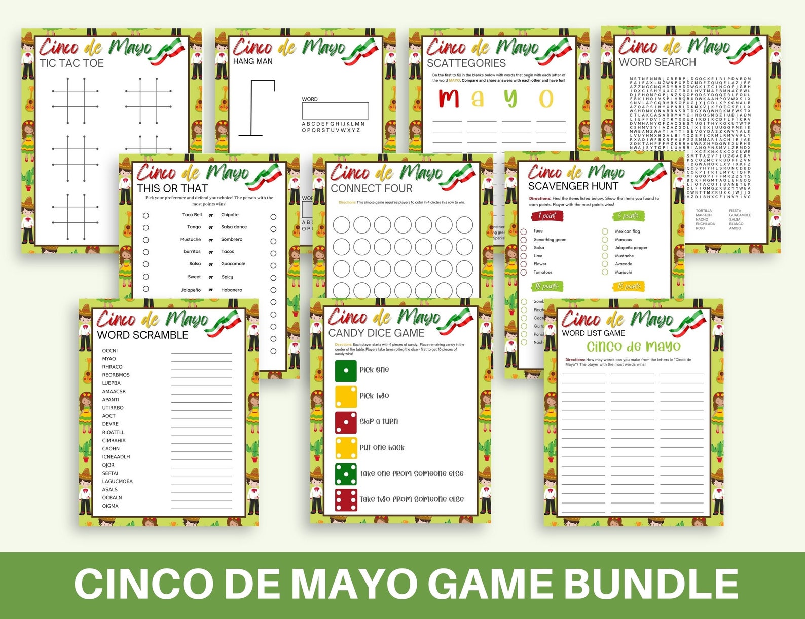 Cinco De Mayo Party Game Bundle, Printable Games for Kids, Fiesta Party ...