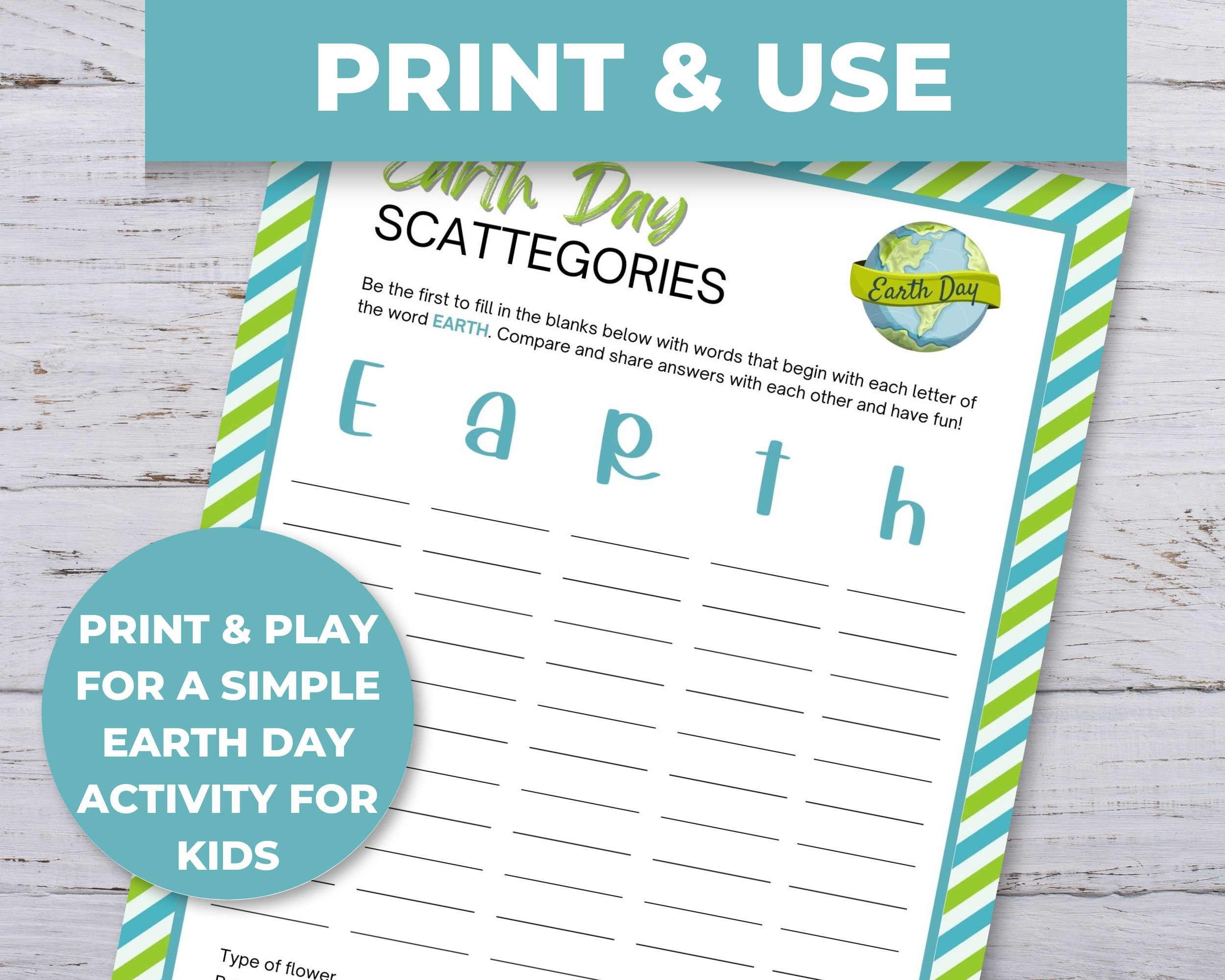 Printable Earth Day Scattegories Game, Earth Day Activities for Kids ...