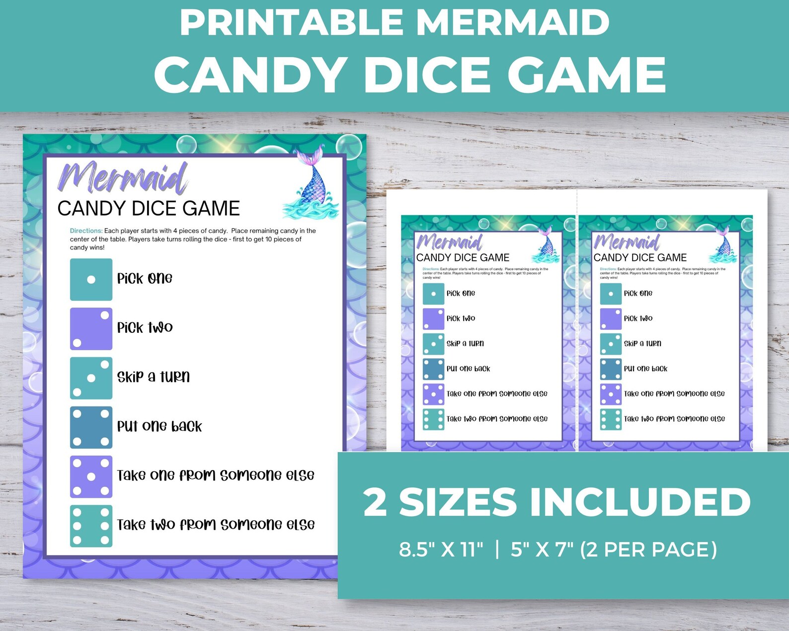 Mermaid Party Games, Candy Dice Game, Mermaid Party Printable, Under ...