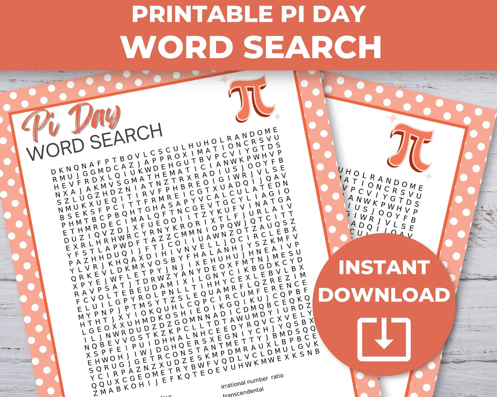 Pi Day Word Search Printable, Pi Day Activities for Kids Printable, Pi ...