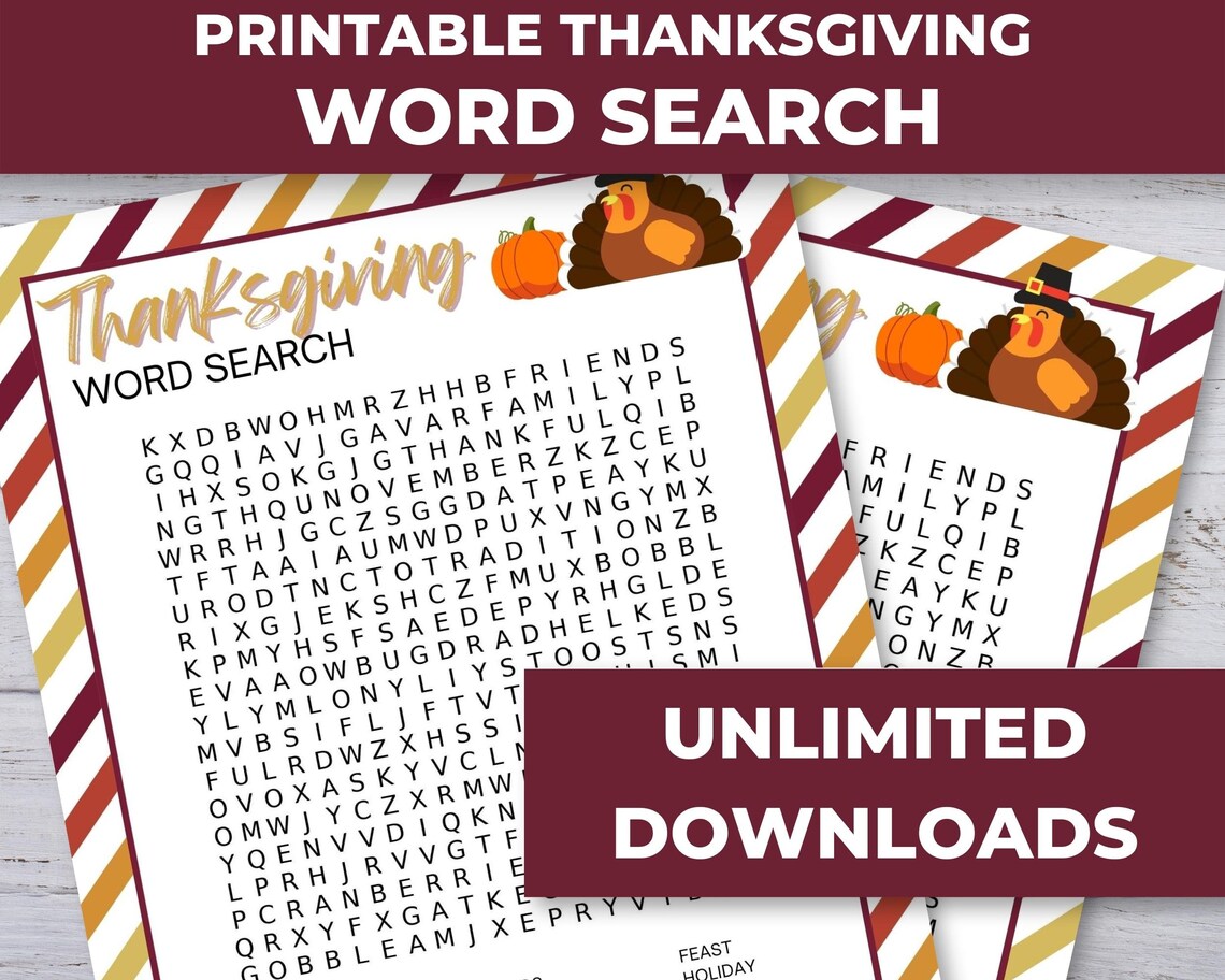 Thanksgiving Word Search Printable Printable Games for Kids - Etsy