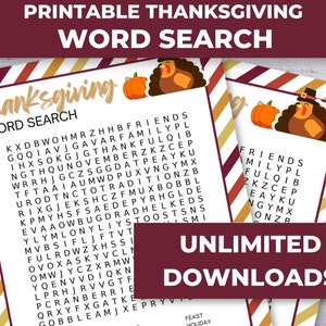 Thanksgiving Word Search Printable Printable Games for Kids - Etsy