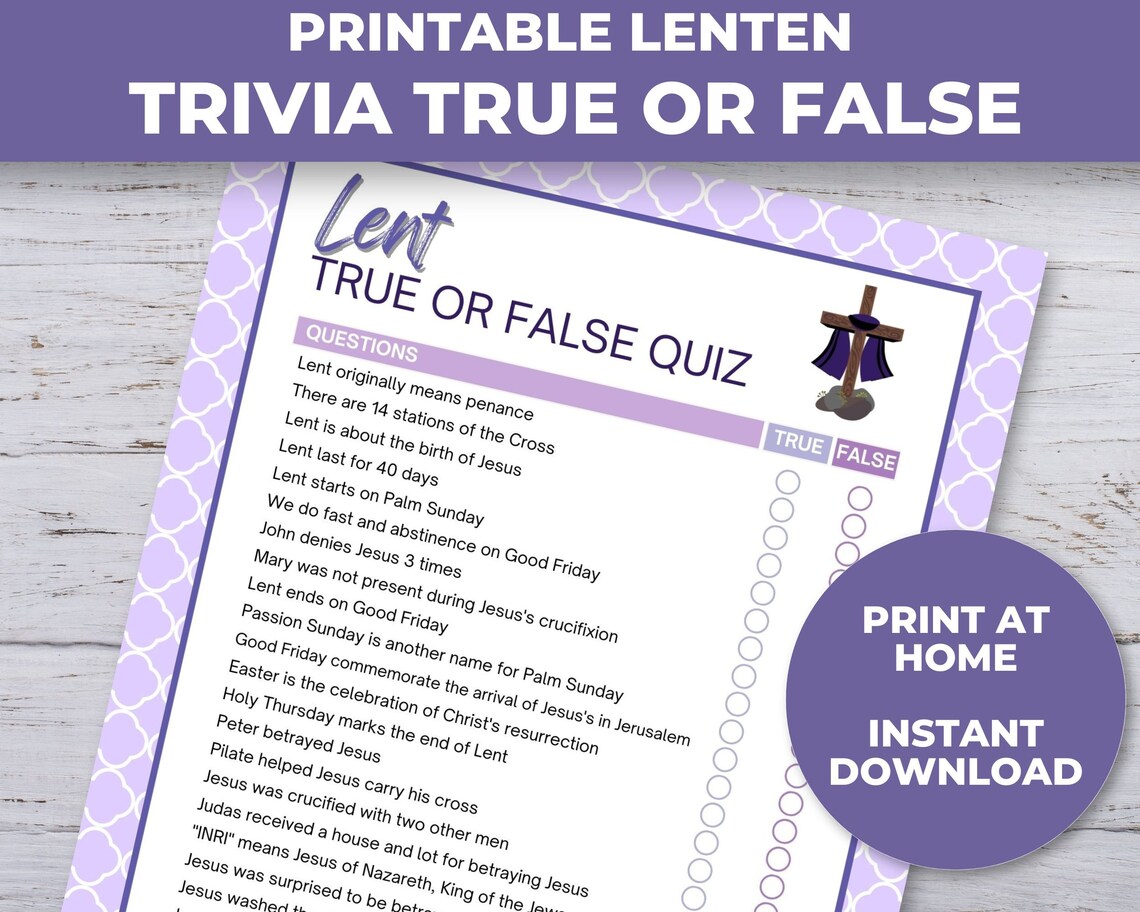 Lent Trivia Printable, Lenten True or False Trivia Game, Lent Printable ...