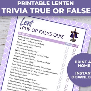 Lent Trivia Printable, Lenten True or False Trivia Game, Lent Printable ...