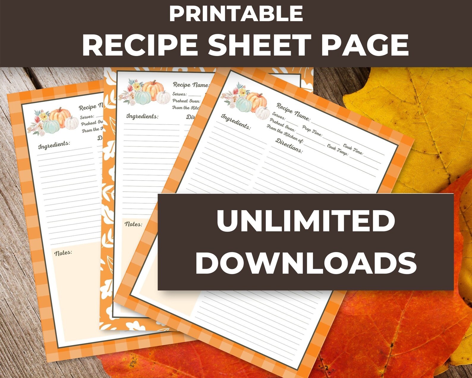 Printable Recipe Sheets Orange | Etsy