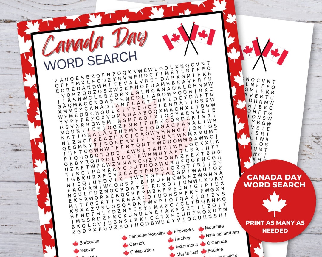 Canada Day Word Search Printable, Canada Day Games, July 1st Games ...