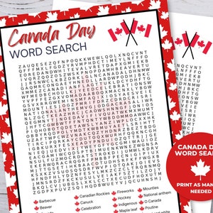 Canada Day Word Search Printable, Canada Day Games, July 1st Games ...
