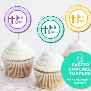 He is Risen Cupcake Toppers, Printable Cupcake Toppers, Easter ...