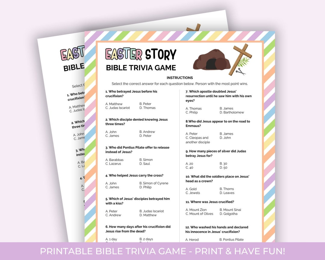 Easter Story Trivia Printable, Easter Bible Games for Kids, the Easter ...