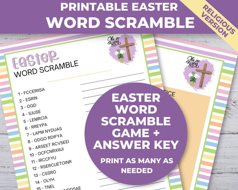 Easter Word Scramble, Printable Christian Game for Kids, Sunday School ...