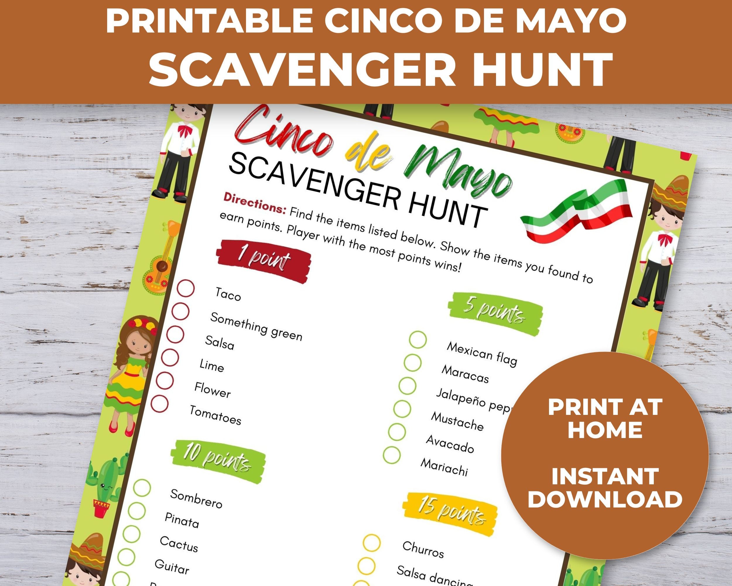Cinco De Mayo Scavenger Hunt, Fiesta Party Games, Cinco De Mayo ...