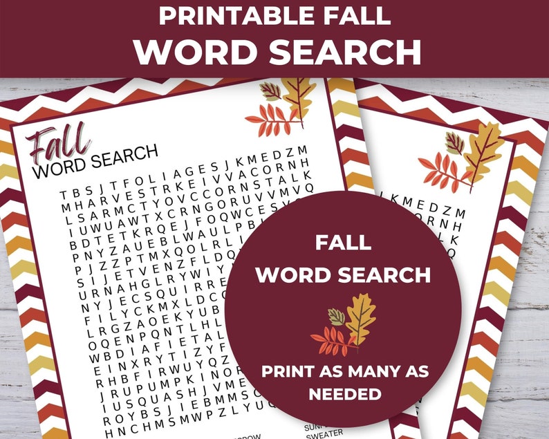 Fall Word Search Printable Fall Printable Games for Kids - Etsy