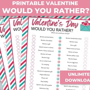 Printable Valentine Would You Rather Game, This or That Valentine Party ...