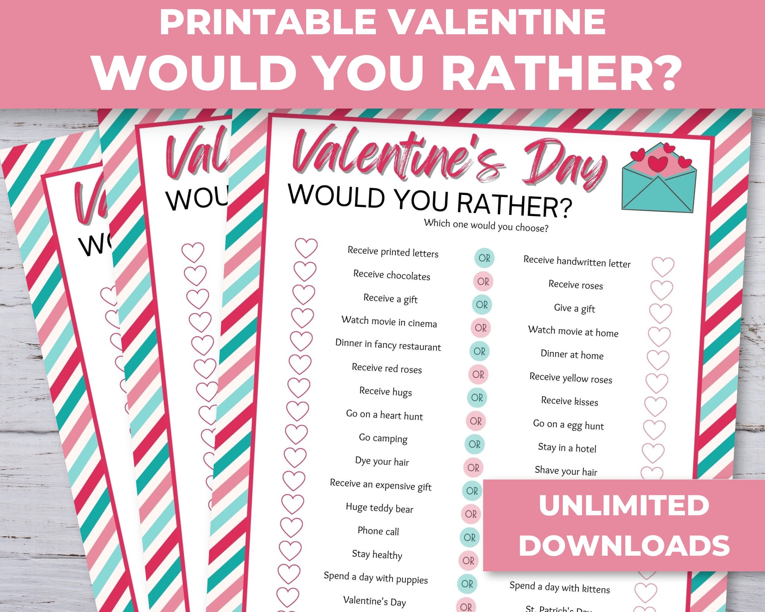 Printable Valentine Would You Rather Game, This or That Valentine Party ...