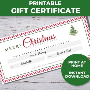 Printable Christmas Gift Certificate, Instant Download Christmas Tree ...