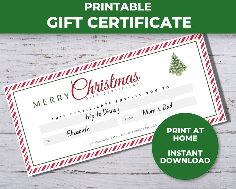Printable Christmas Gift Certificate, Instant Download Christmas Tree ...