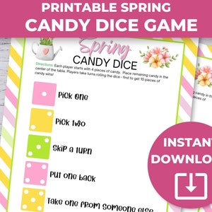 Printable Spring Candy Dice Game, Spring Activities for Kids and Adults ...