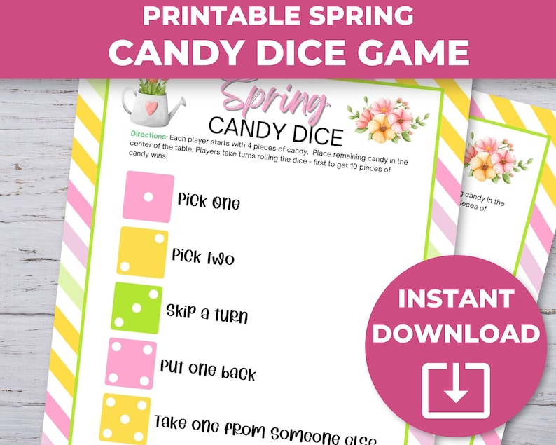 Printable Spring Candy Dice Game, Spring Activities for Kids and Adults ...