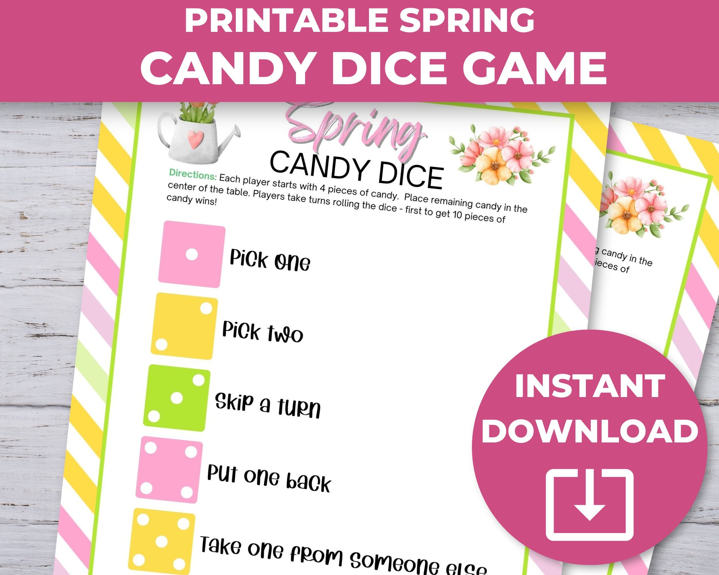 Printable Spring Candy Dice Game, Spring Activities for Kids and Adults ...