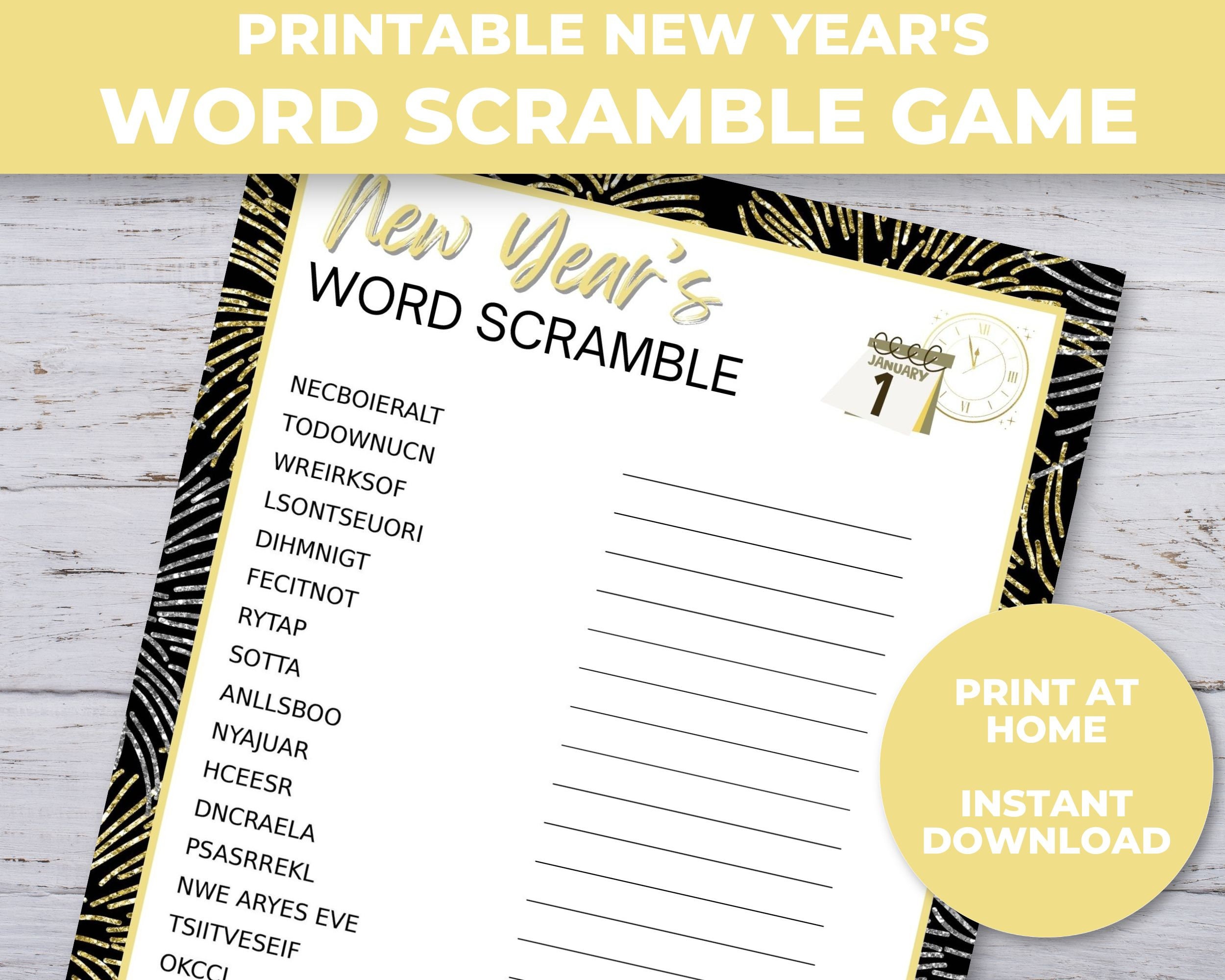 New Year's Word Scramble, Printable New Year's Eve Party Game for Kids ...