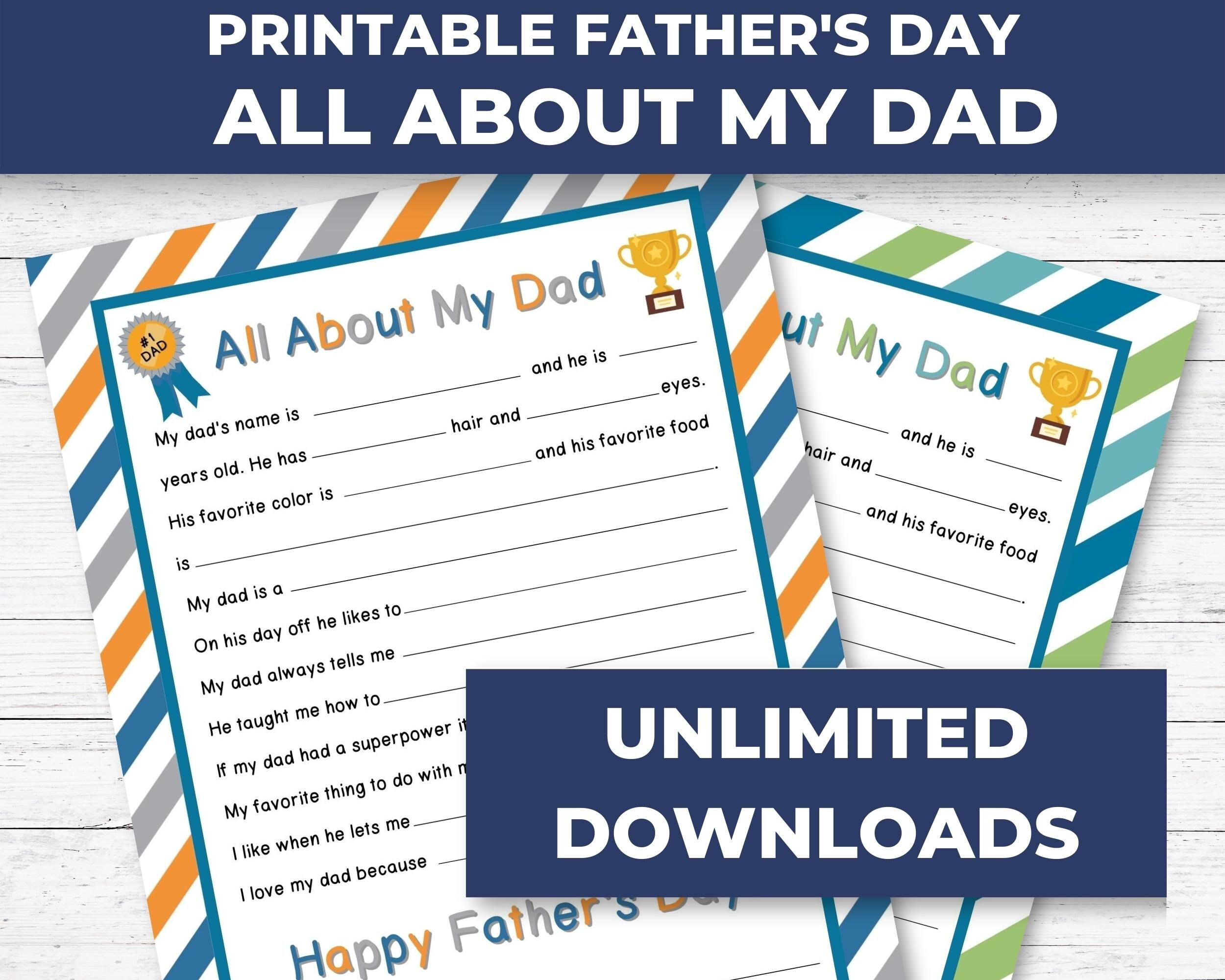 Printable All About My Dad Questionnaire for Kids - Etsy