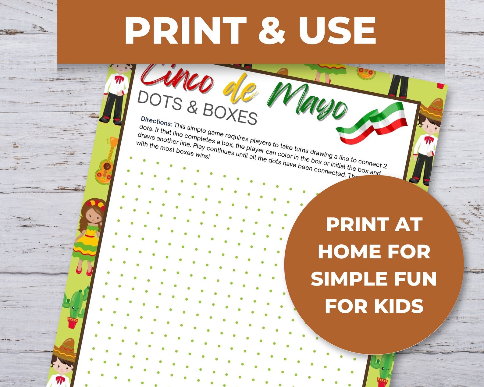 Dots and Boxes, Printable Cinco De Mayo Games, Classroom Activity ...