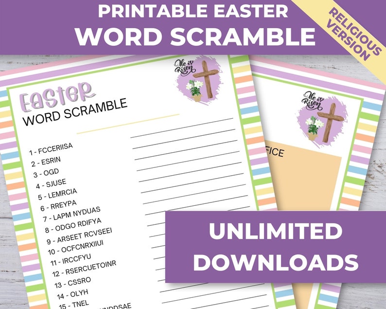 Easter Word Scramble, Printable Christian Game for Kids, Sunday School ...