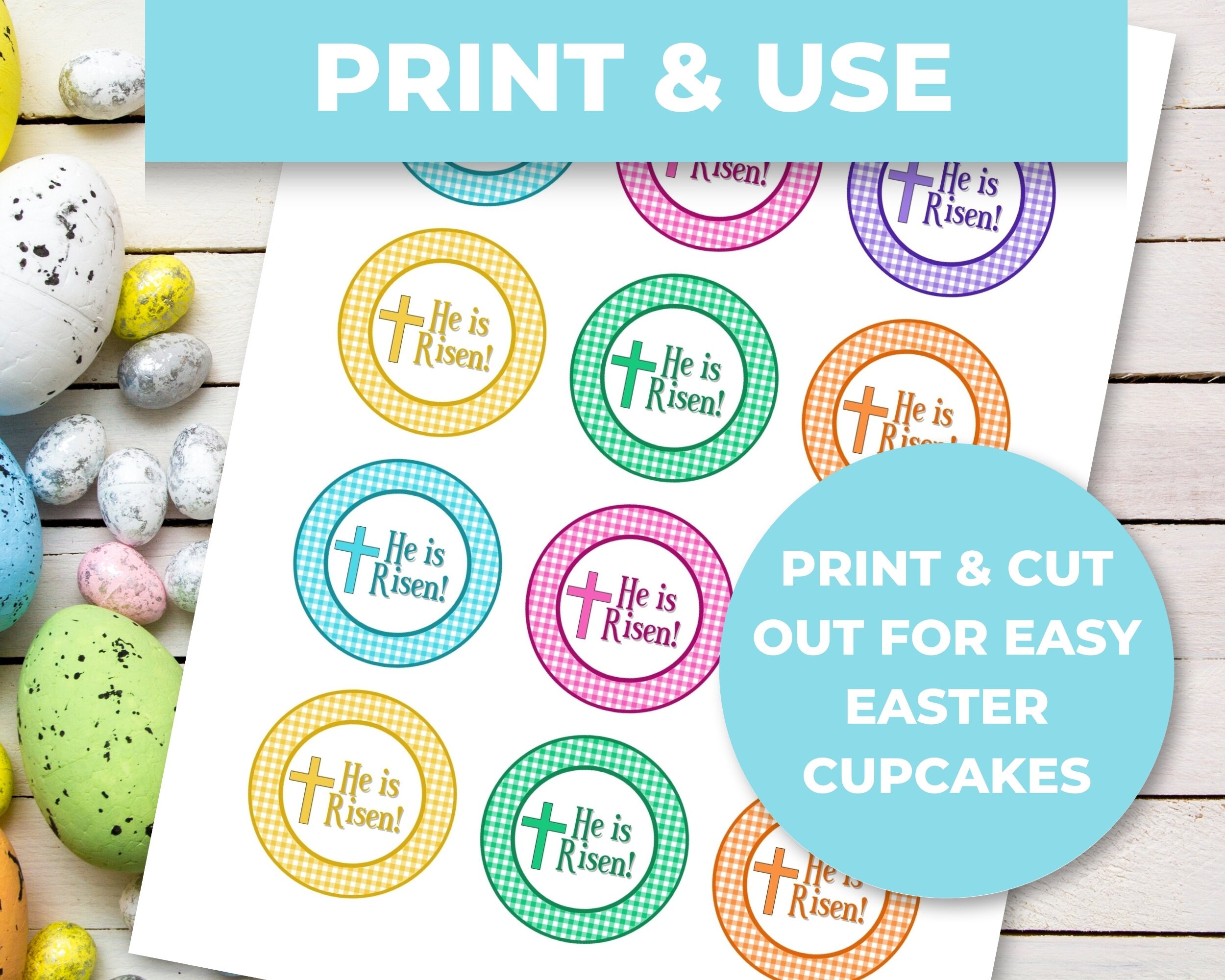 Printable Easter Cupcake Toppers He is Risen Easter - Etsy