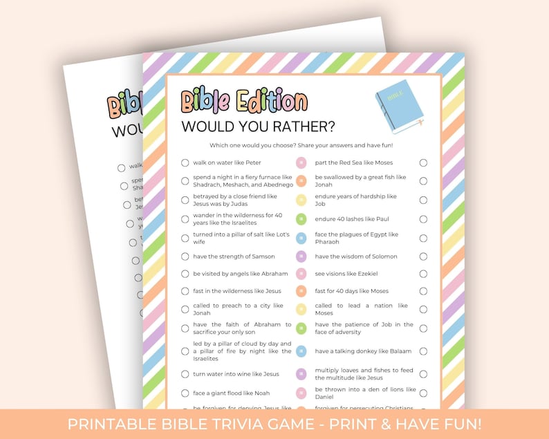 Would You Rather Bible Edition, Printable Bible Games, Church Activity ...