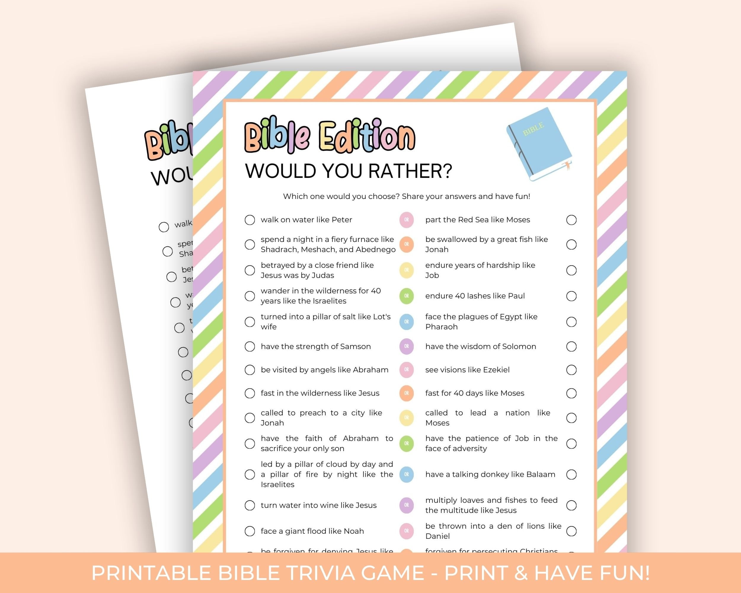 Would You Rather Bible Edition, Printable Bible Games, Church Activity ...