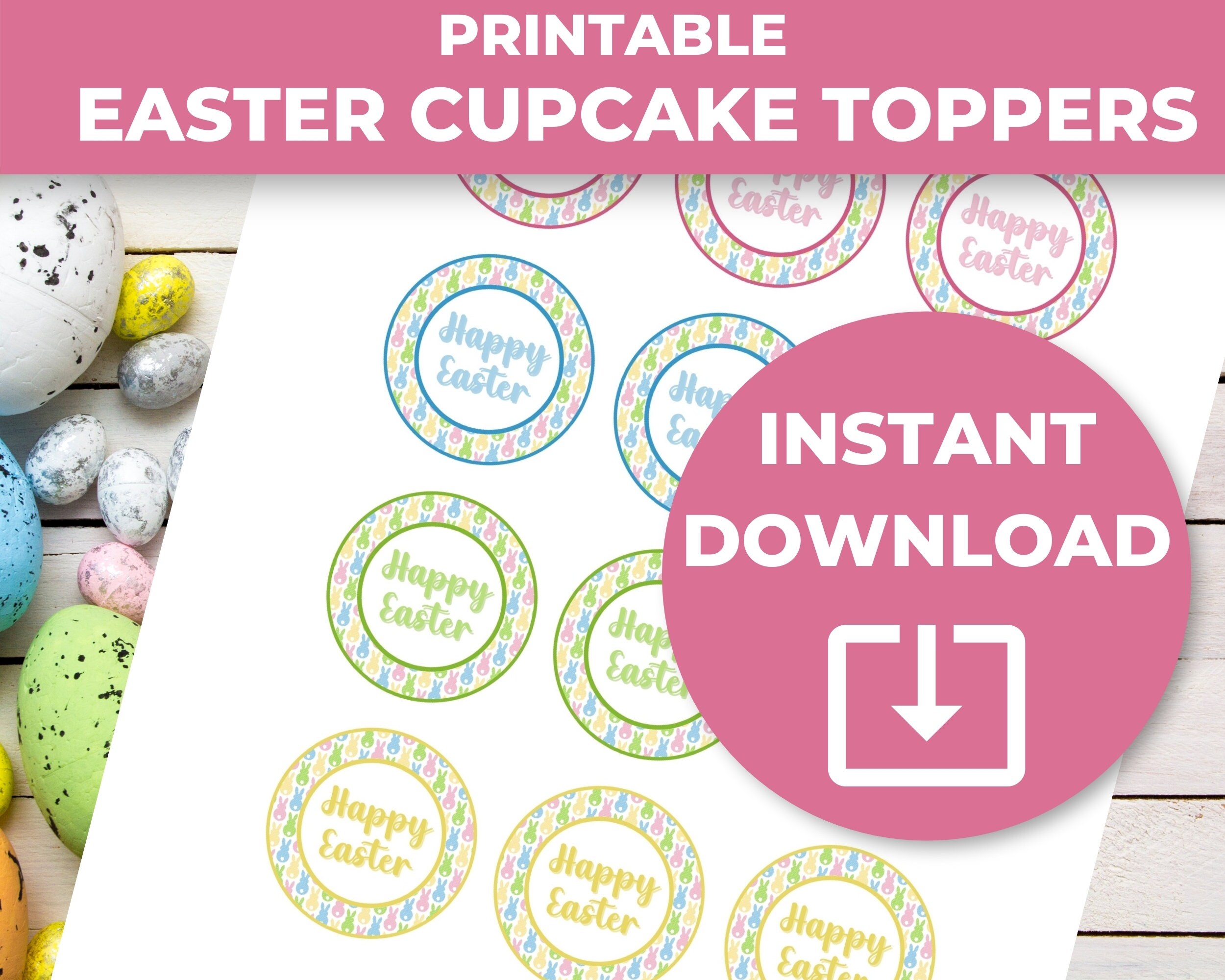 Printable Happy Easter Cupcake Toppers - Etsy