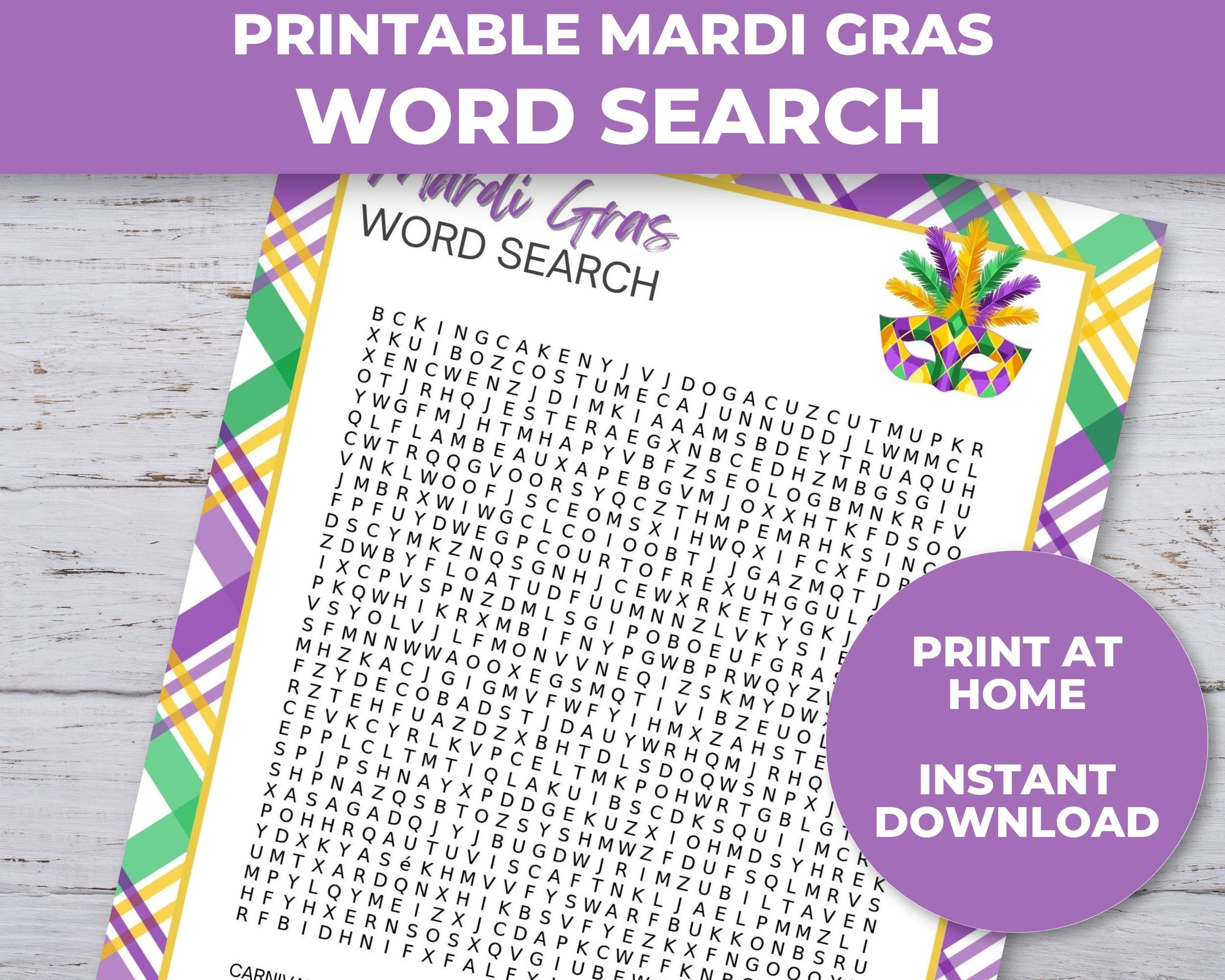 Mardi Gras Word Search Printable, Mardi Gras Printable Party Games ...