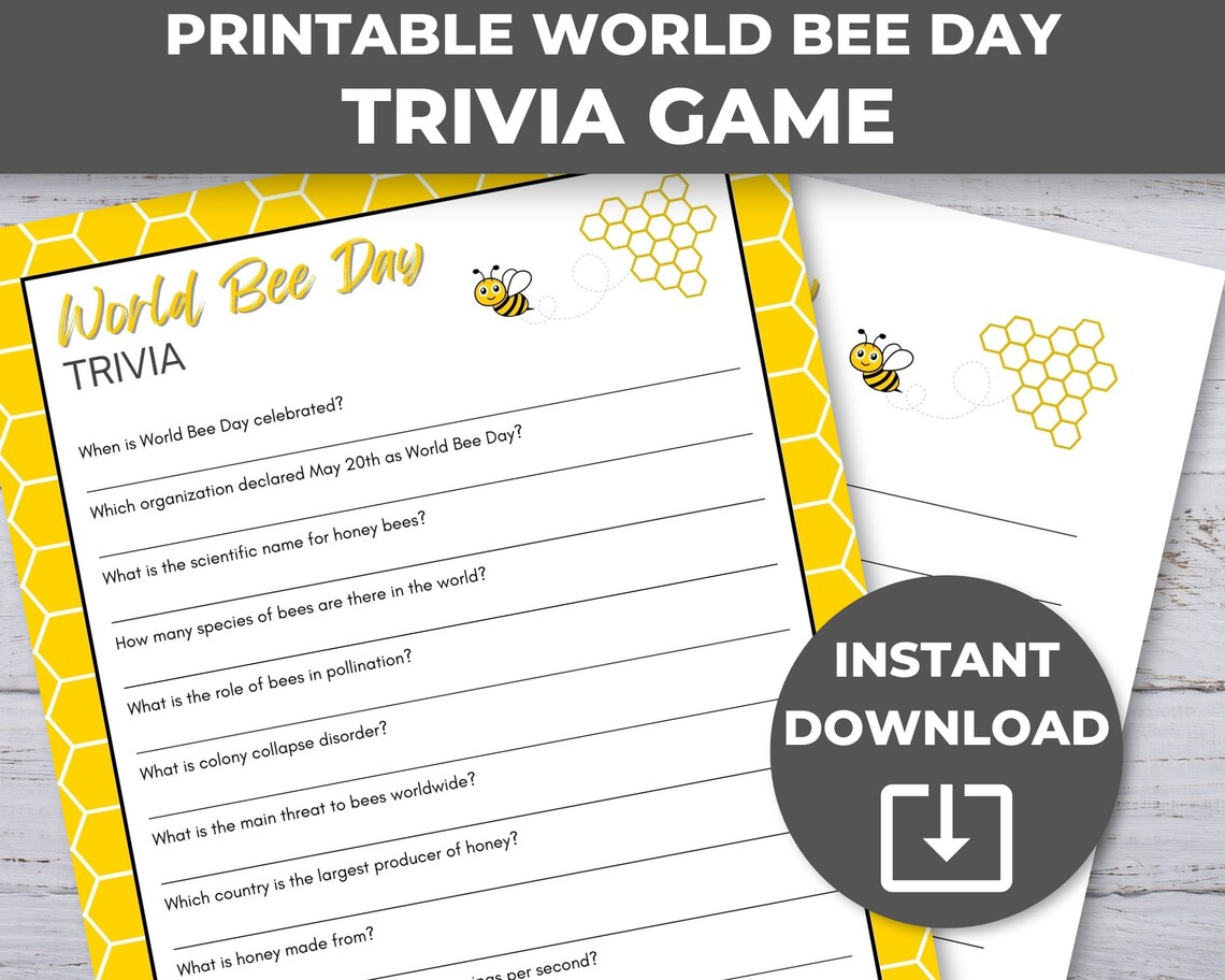 Bee Trivia Game, World Bee Day Printable, World Bee Day Trivia Game ...