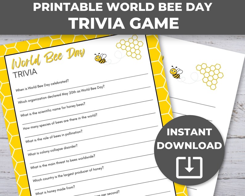 Bee Trivia Game, World Bee Day Printable, World Bee Day Trivia Game ...