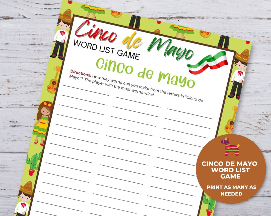 Cinco De Mayo Games, Printable Word Game, Word Puzzle Printables, Cinco ...