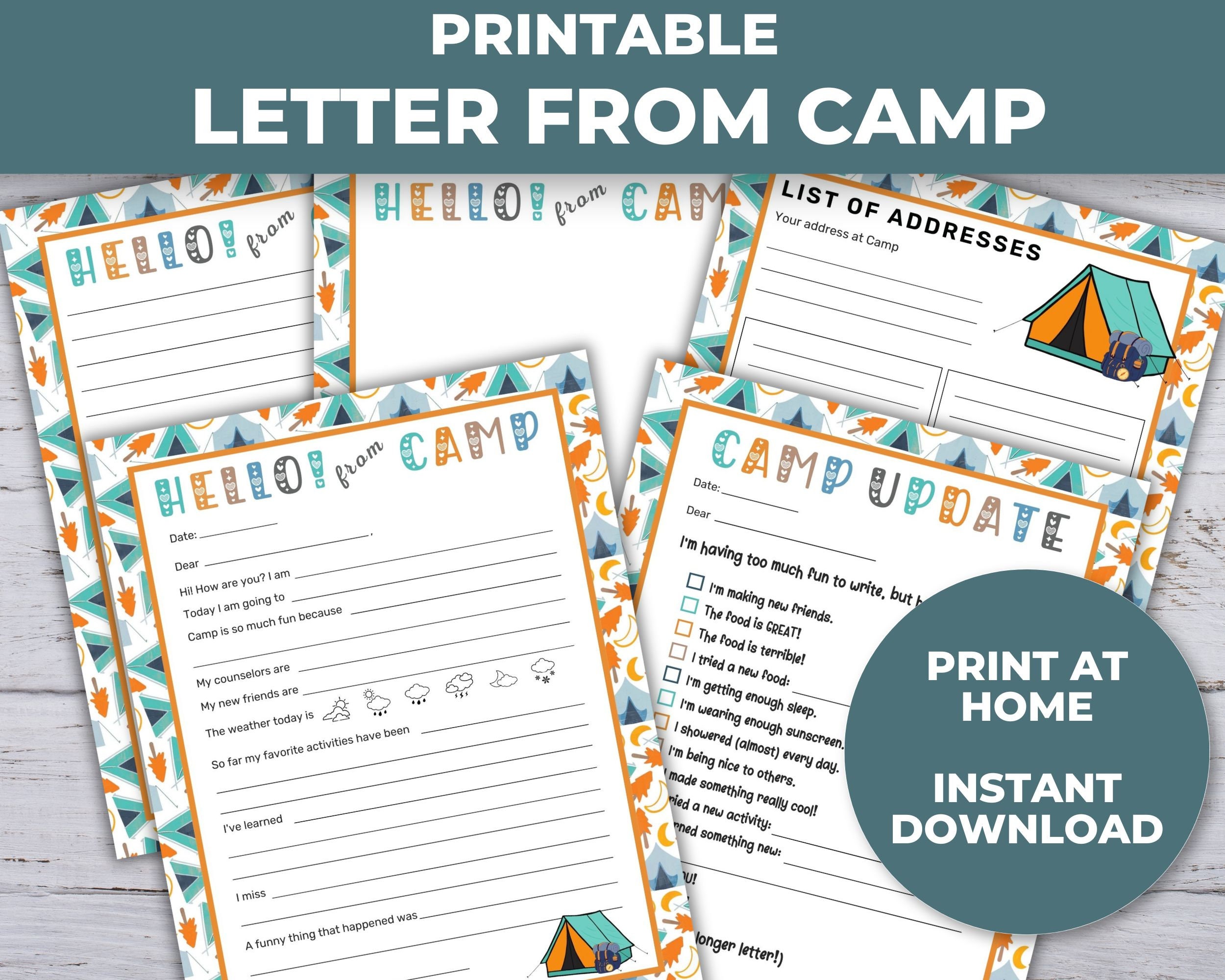 Camp Stationery Printable, Letter From Camp, Camp Letter Printable ...