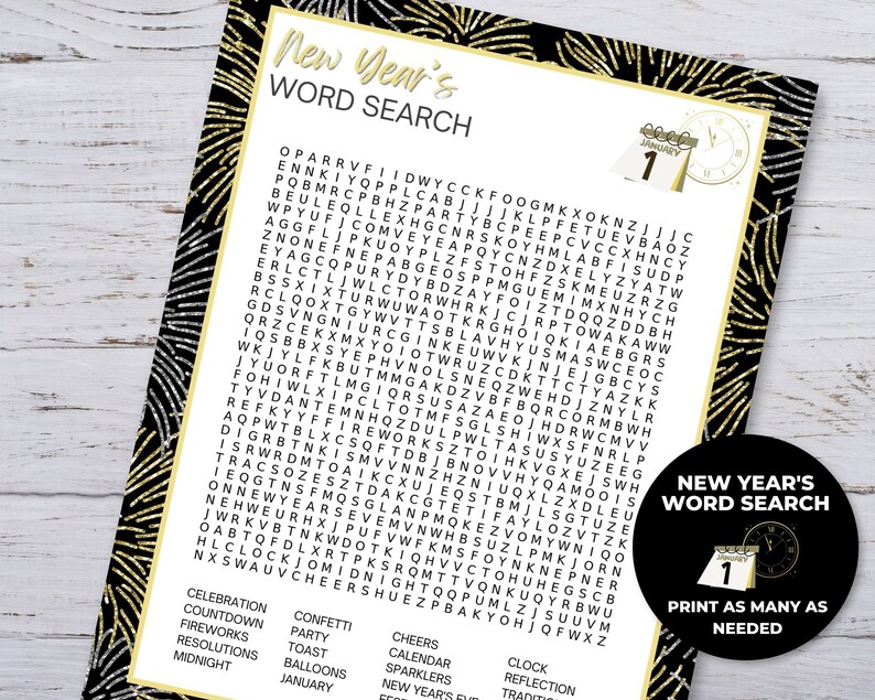 New Years Word Search, New Years Eve Party Games, Printable Word Search ...