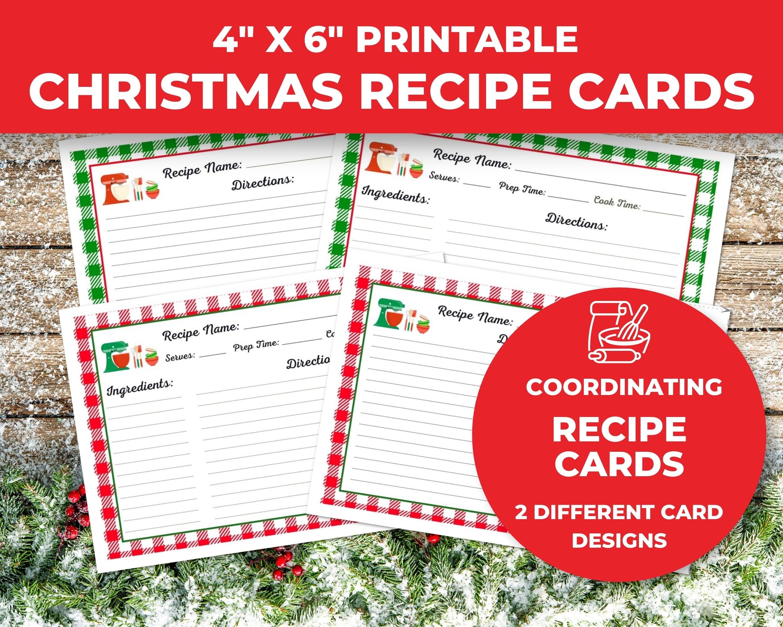 Printable Recipe Cards Red & Green Gingham - Etsy