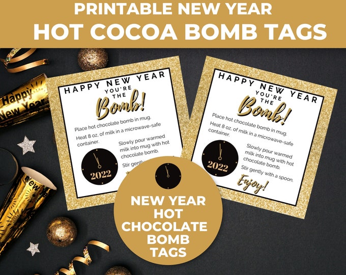 Editable Hot Chocolate Bomb Tag Template, New Years Hot Chocolate Bomb ...
