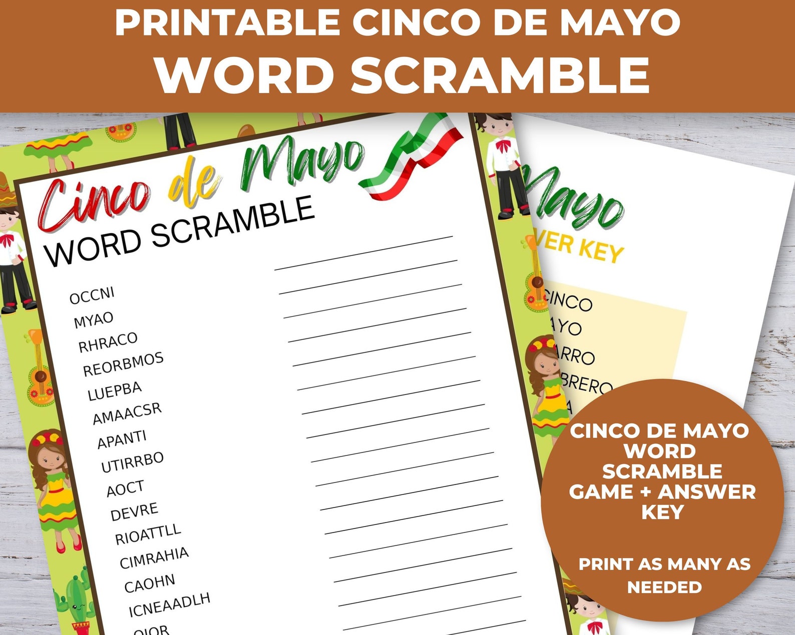 Cinco De Mayo Word Scramble, Cinco De May Game, Mexican Party Games ...