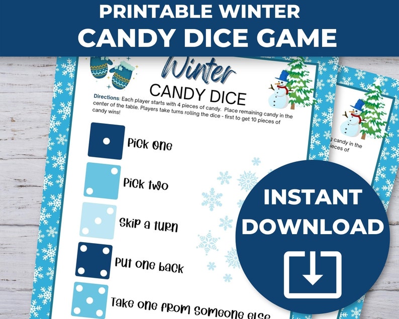 Printable Winter Candy Dice Game, Winter Activities for Kids and Adults ...